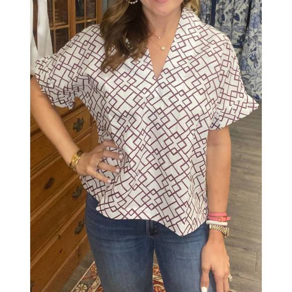 Brooke Wright | Tops | New Brooke Wright Chinoiserie Maroon Diamond Top ...